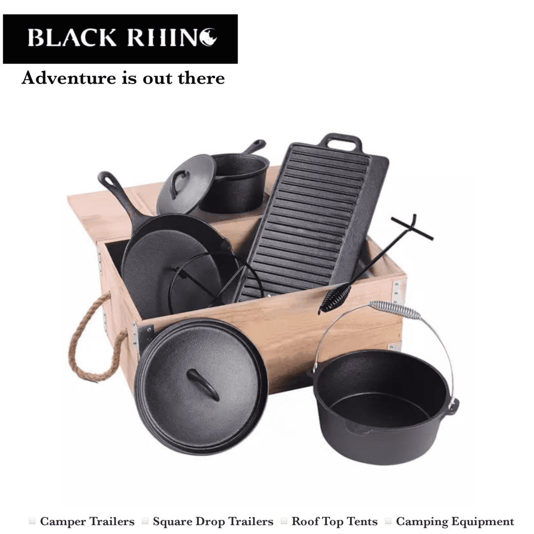 BRCI101 - Cast Iron Cookware Set in Wooden Box - 7 pieces - Black Rhino ...